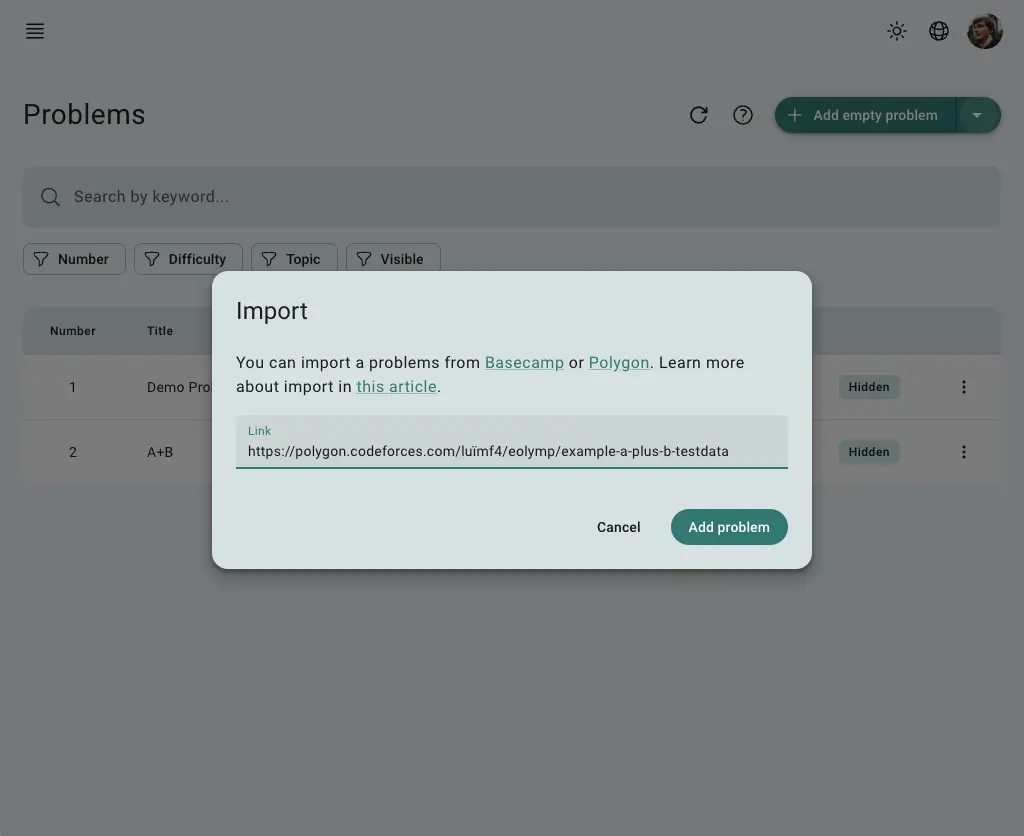 Import Problems from Polygon - Eolymp