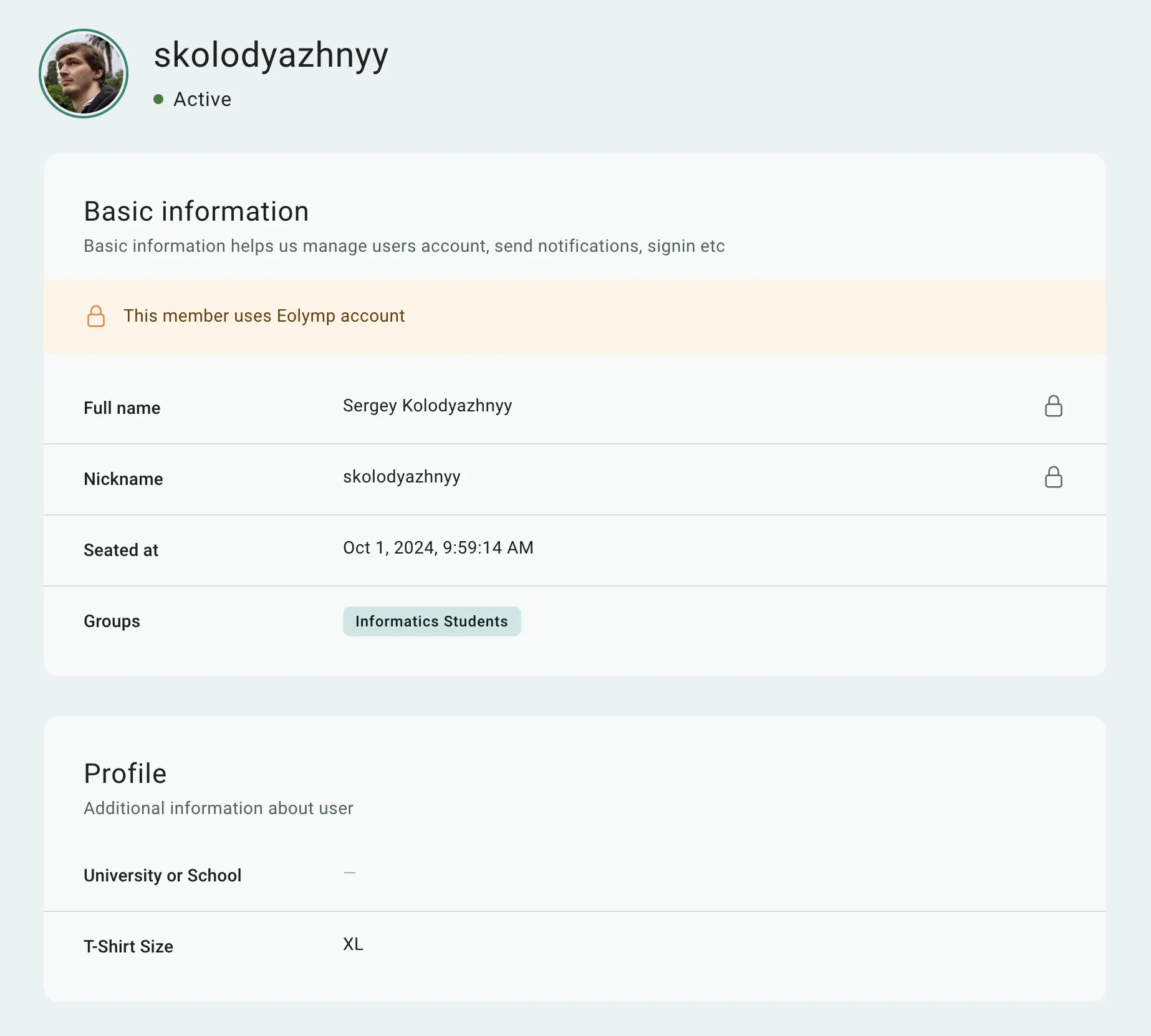 Profile Fields - Eolymp